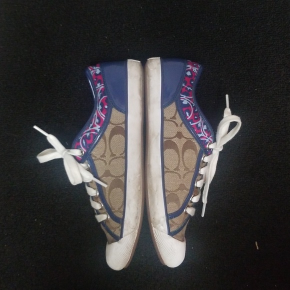Coach | Shoes | Coach Signature Sneakers Blue Leather Trim Shoes | Poshmark